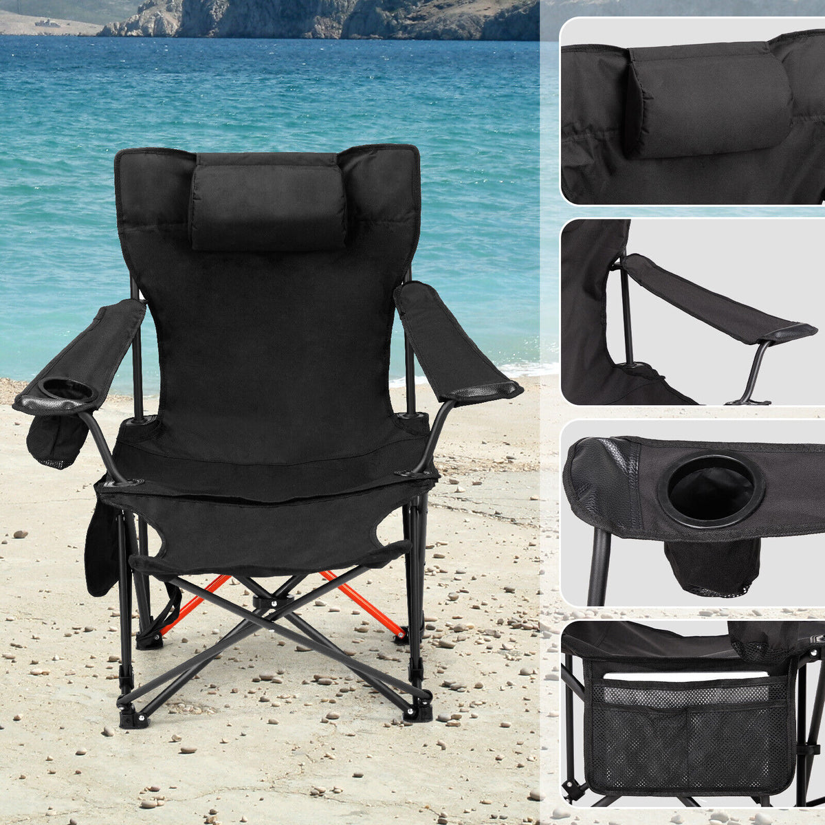 Deluxe Set of 2: Folding Camping Chairs with Footrest and Extra Storag ...